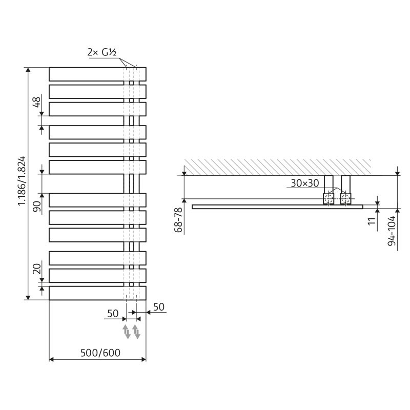 HSK Designheizkörper Yenga 500 x 1200 mm, graphit-schwarz 8750120-173 ...